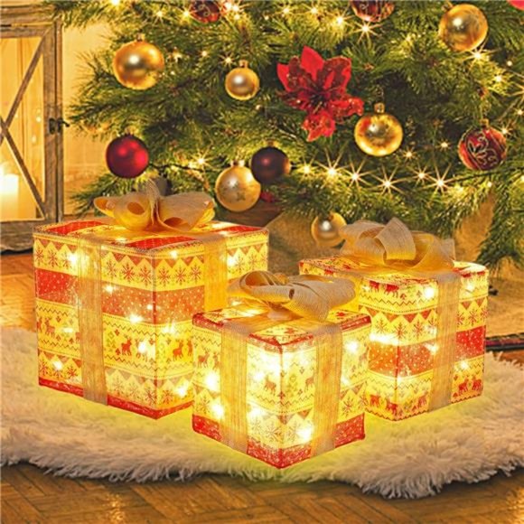 Holiday | Christmas Set Of 3 Lighted Gift Boxes Decorations Warm White ...